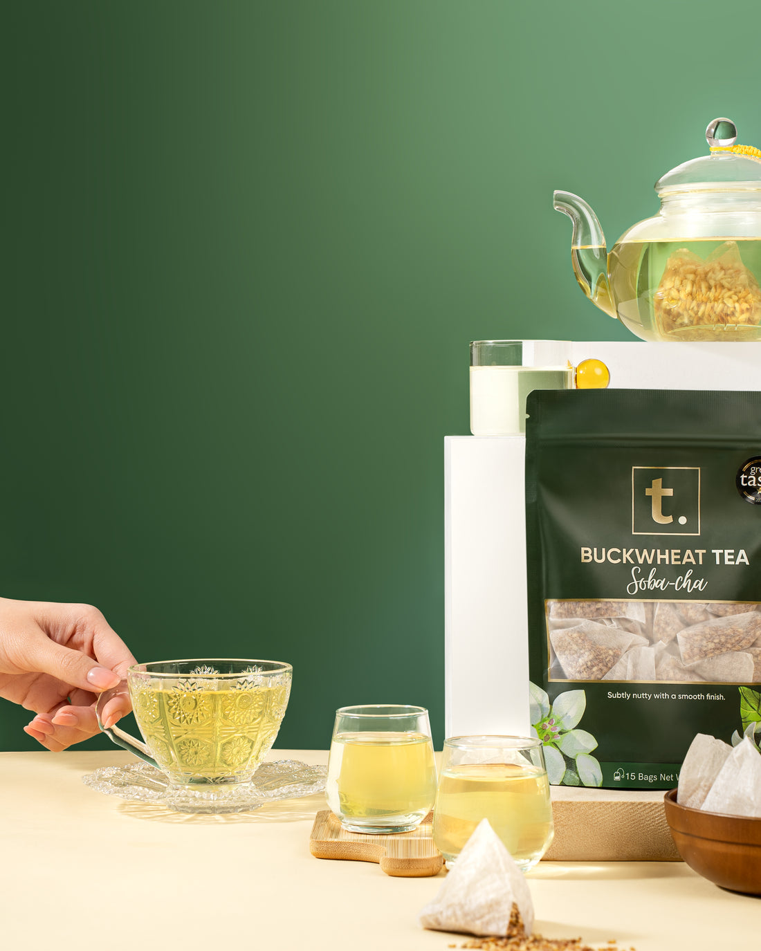 T. Buckwheat Tea: A delicious and toasty caffeine-free tea.